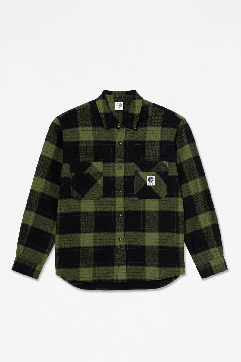 Polar Skate Co. Mike LS Flannel Shirt - Black/Army Green | Reede